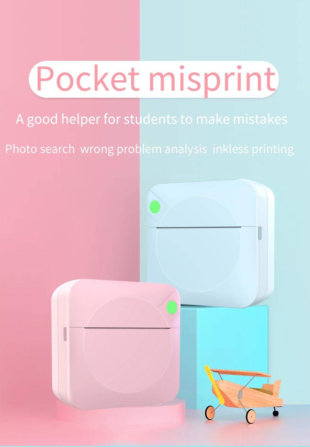 C17 Blue Thermal Printer with 7Rolls Papers HD Mini Photo Label Printer ...