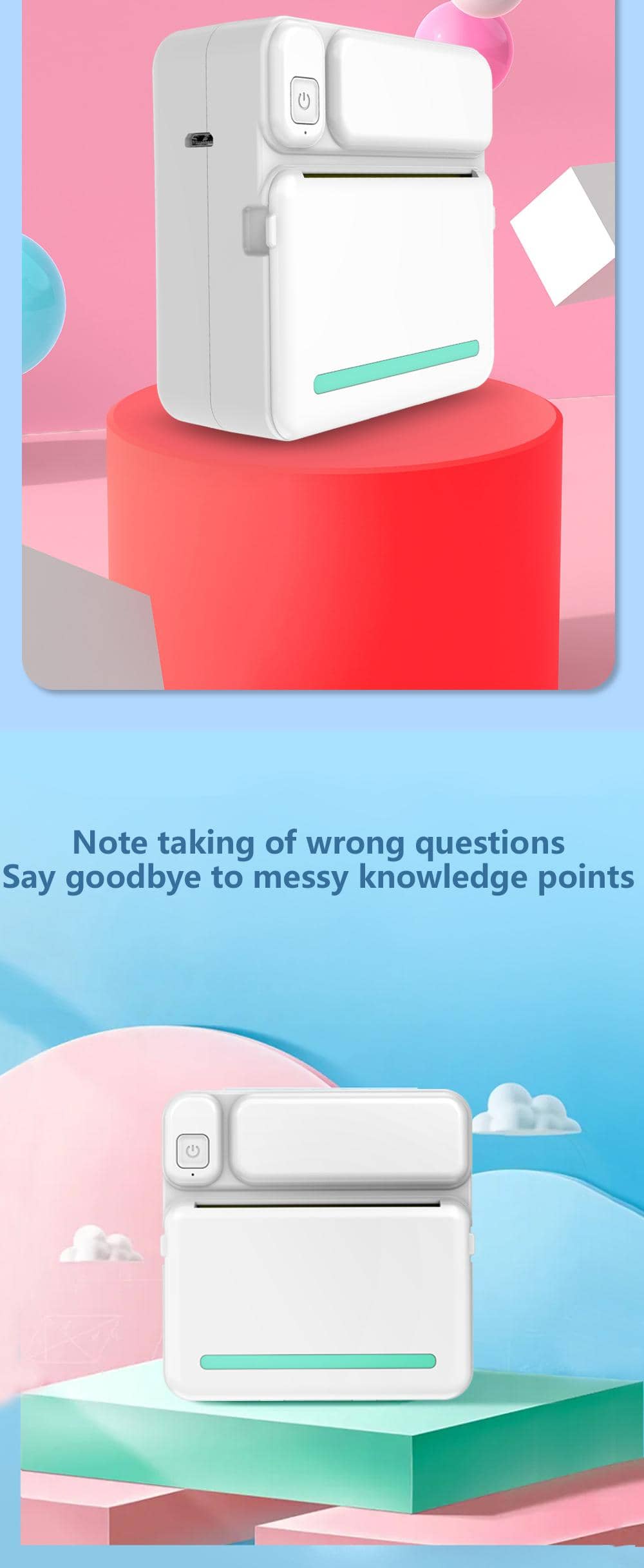 C19 Teal Thermal Printer with 7Rolls Papers HD Mini Photo Label Printer ...