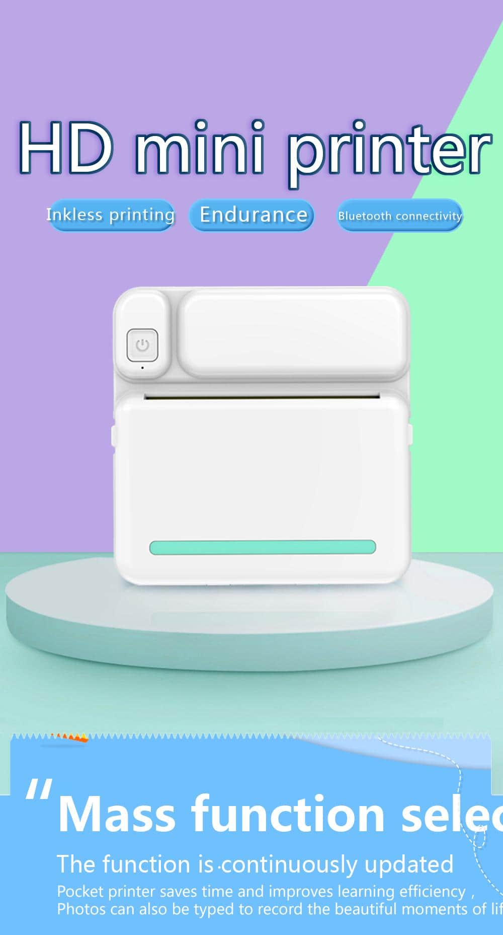 C19 Pink Thermal Printer With 7 Rolls Of Paper, Hd Mini Photo Label ...