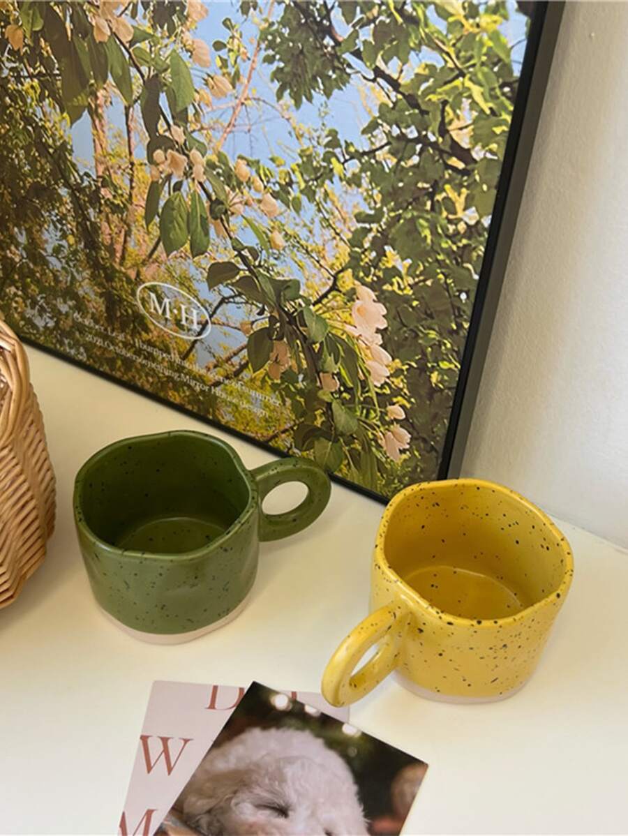 1pc Ceramic Mug With Ink Splash Pattern, Asymmetric Shape, Coffee Cup ...