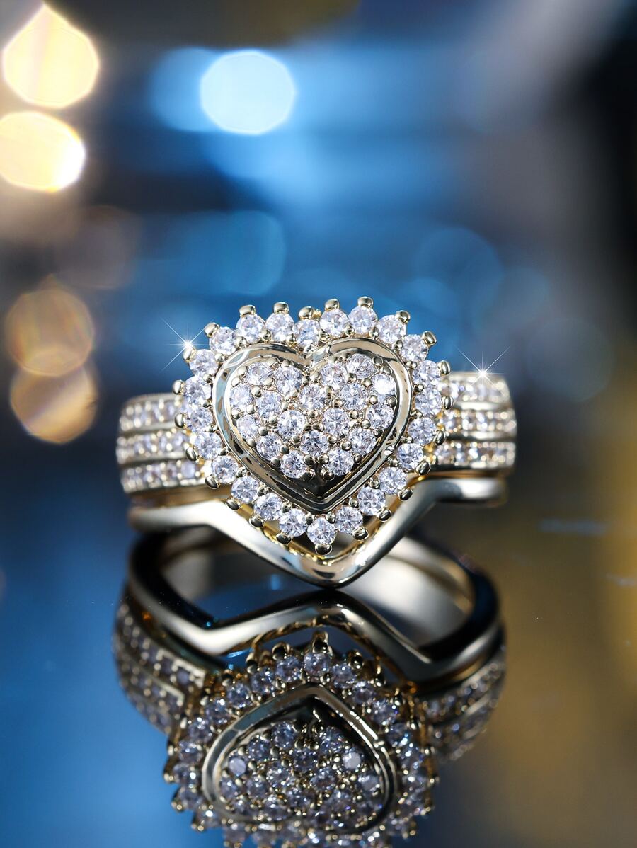 Vanel 1pair Vintage Palace Style Claw & Cubic Zirconia Heart Shape Ring ...