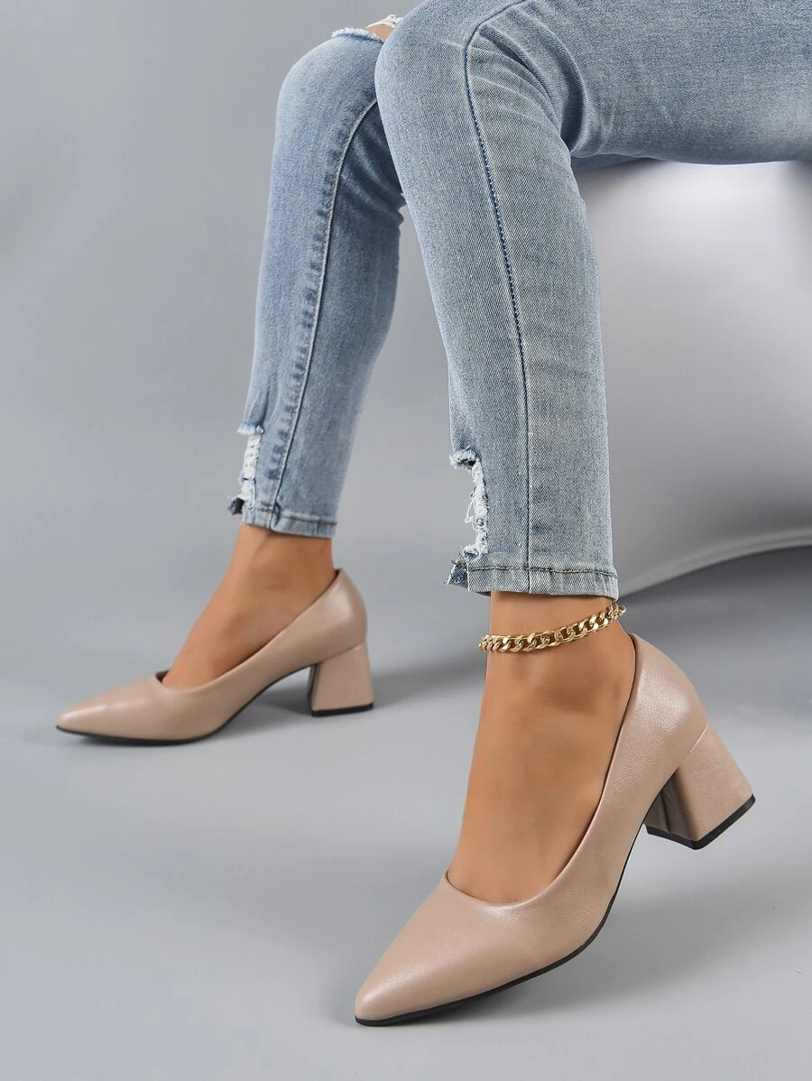 Ladies' Simple Pointed Toe Chunky Heel High Heels, Pumps | SHEIN USA