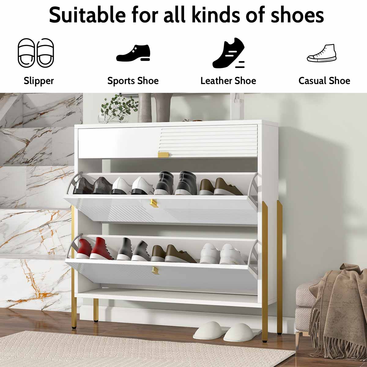 MERAX Shoe Cabinet With 2 Flip Drawers & 1 Slide Drawer, Modern Free ...