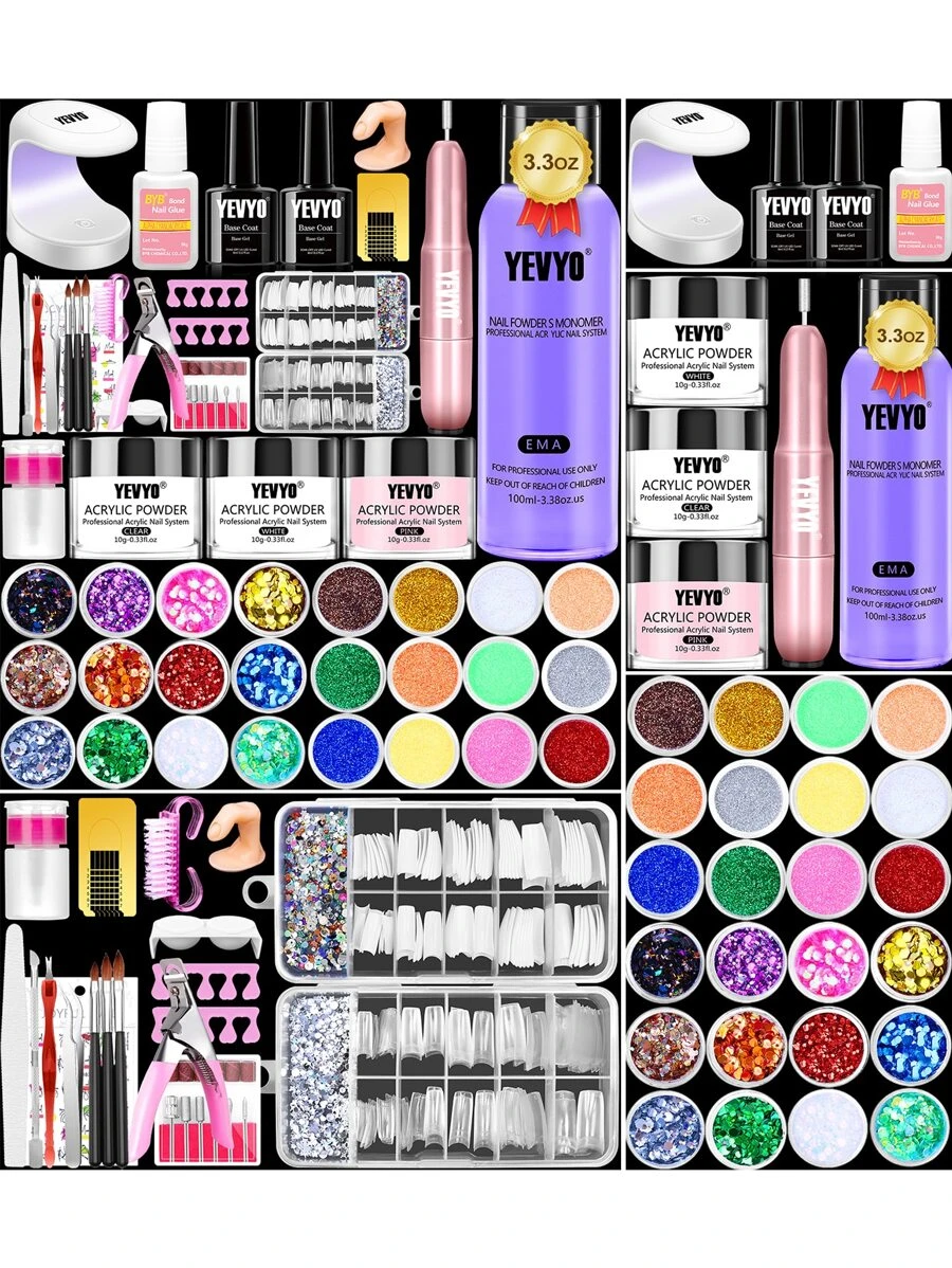 YEVYO 58 in 1 Acrylic Nail Kit with Drill and UV Light- Glitter Acrylic ...