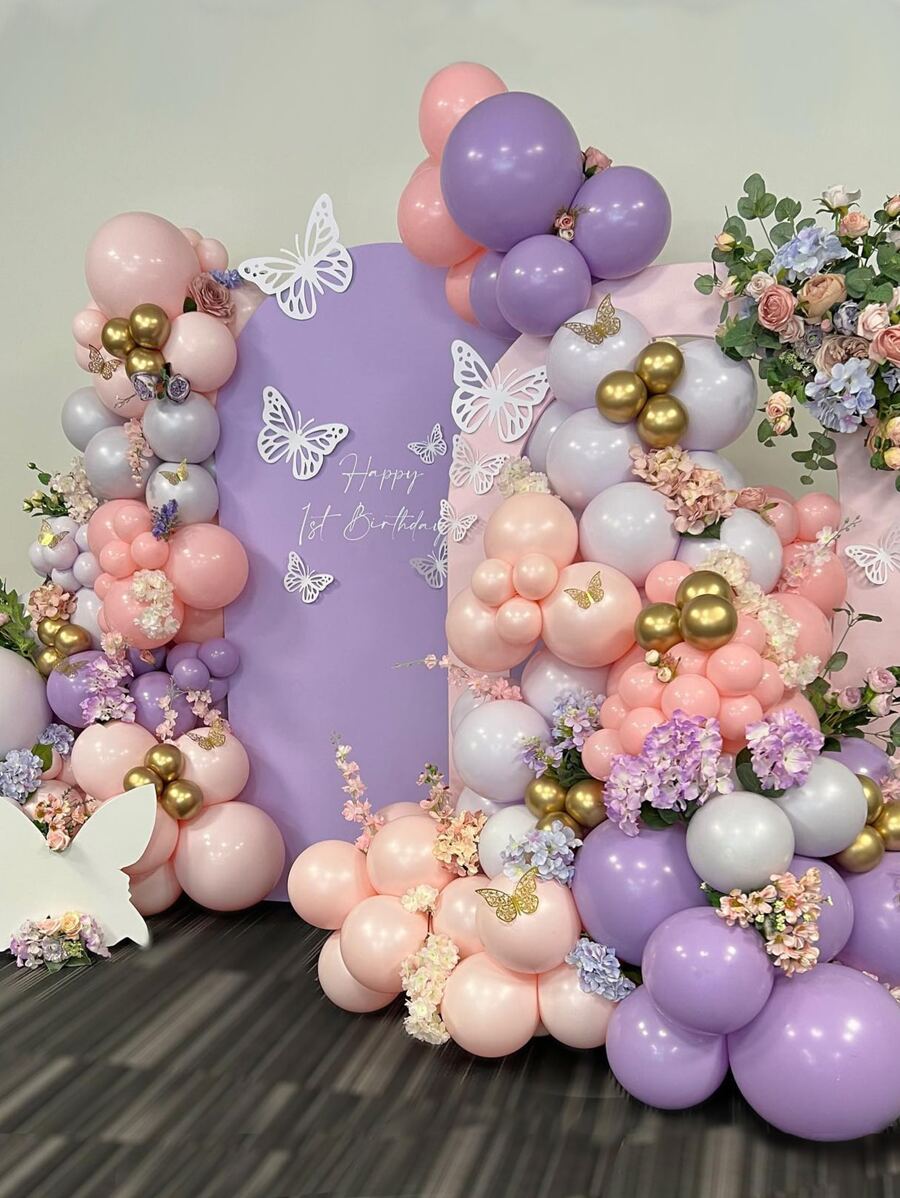 144pcs/set Latex Butterfly & Balloon Garland, Minimalist Metallic ...