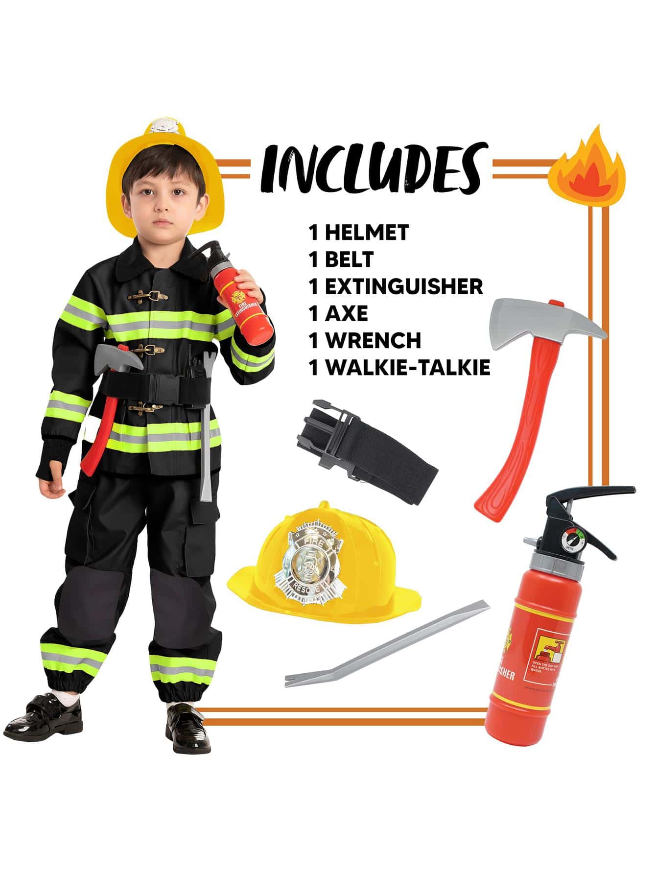 Spooktacular Creations Kids Firefighter Costume, Brown Fireman Costume ...
