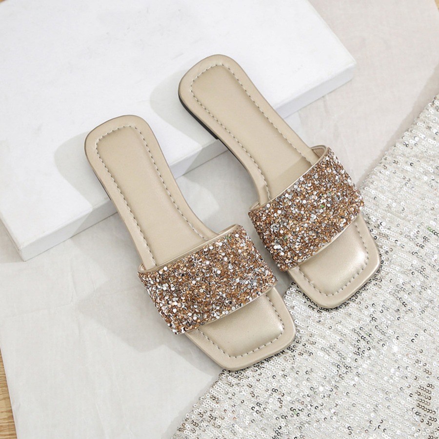 Sandals For Women Rhinestone Slide Slide Glitter Bling Casual Sandal ...