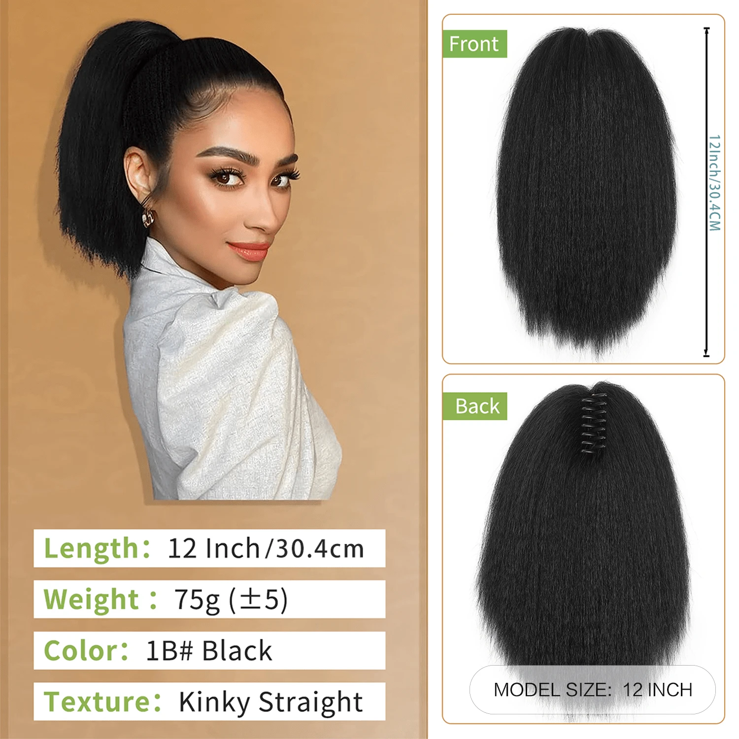 Extensión de cola de caballo de 12 pulgadas y 16 pulgadas, pelo ...