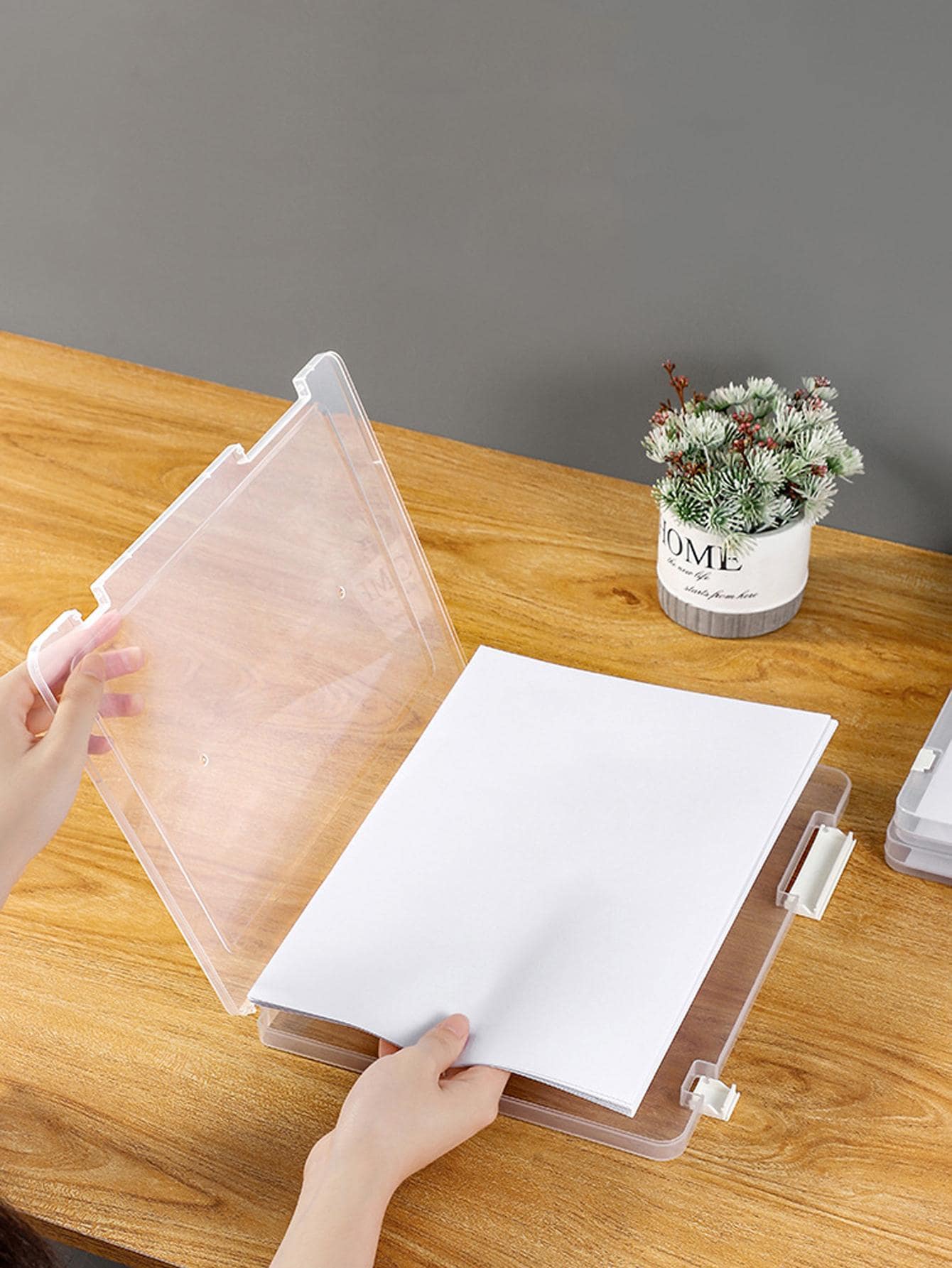 Portable A4 File Storage Box with Buckle Transparent File Storage Box ...