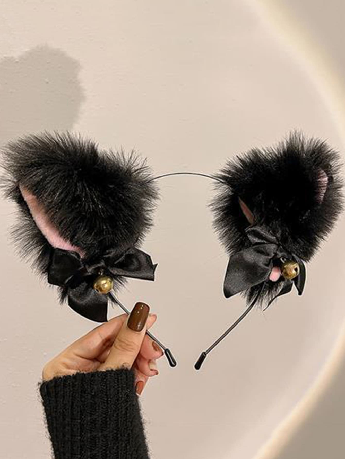 Cute 1pc Black Cat Ear Headband With Bell & Bow Design For Adult ...