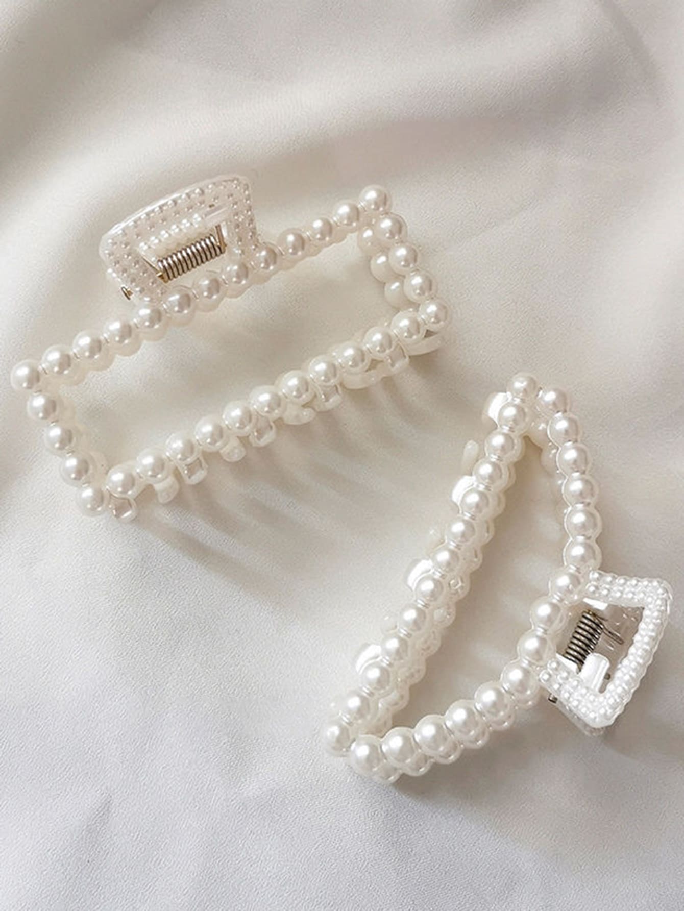 2pcs Women's Elegant Pearl Hair Claw Clips, Strong Hold & Non-slip ...