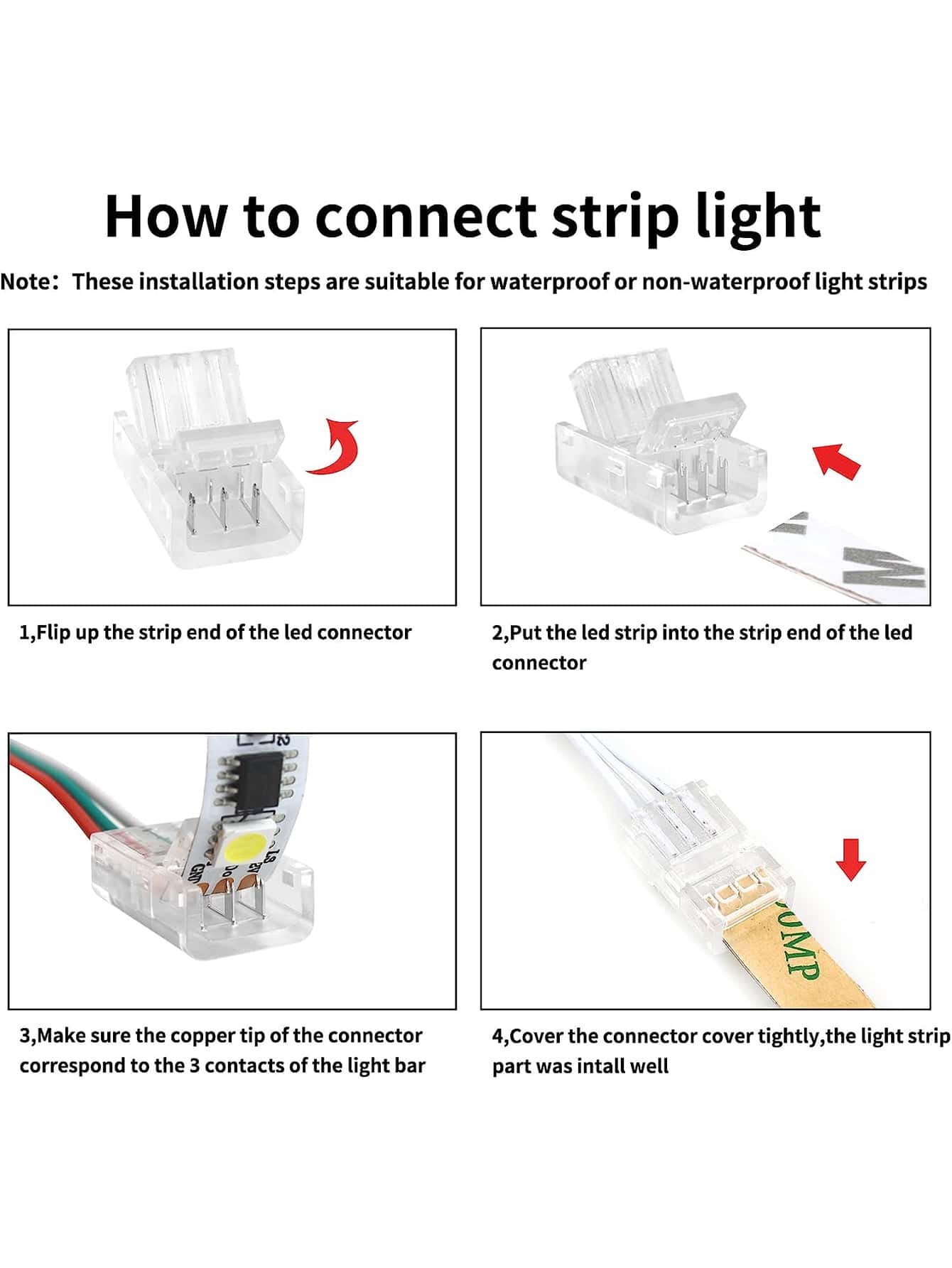 10 LED Light Strip Connectors, 3-Pin, Gapless, Solderless, Pair To Line ...