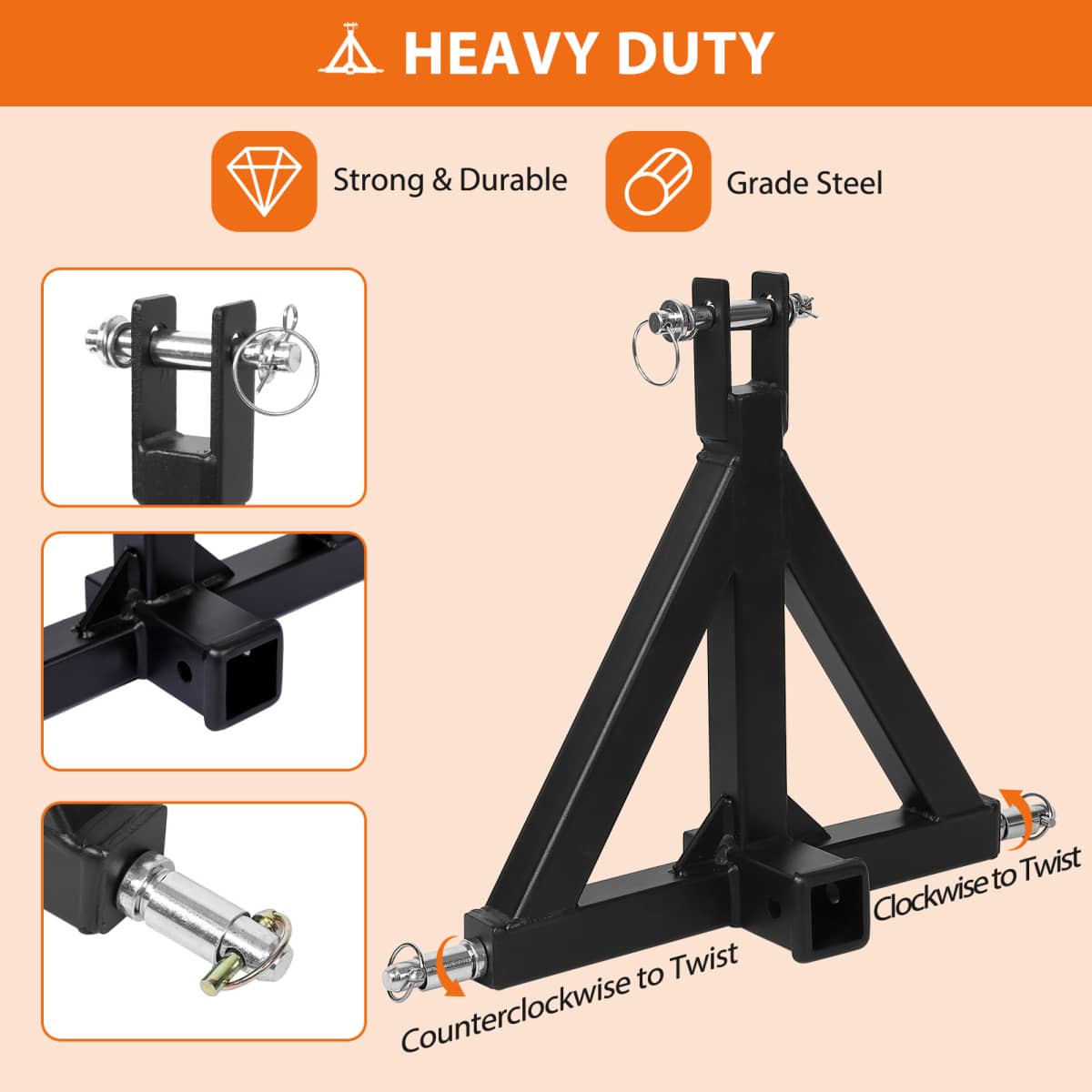 3 Point Trailer Hitch with 2" Receiver for Category 1 Tractor Drawbar ...