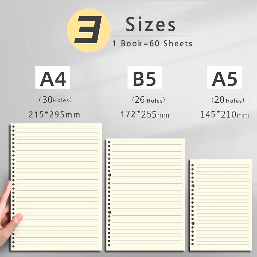 A4/A5/B5 Binder/Planner Refill Paper, 20/26/30hole,Refillable White Blank/Lines/Grid Styles ...