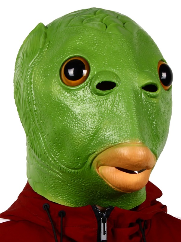 Funny Green Fish Head Mask for Adult Carnival Party Latex Halloween ...