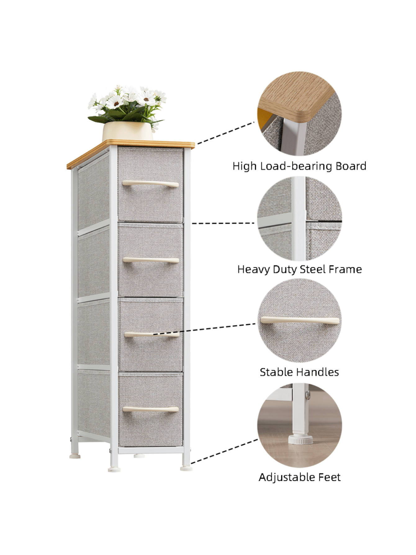 Narrow Dresser Vertical Storage Tower With 4 Slim Drawers Thin Dresser ...