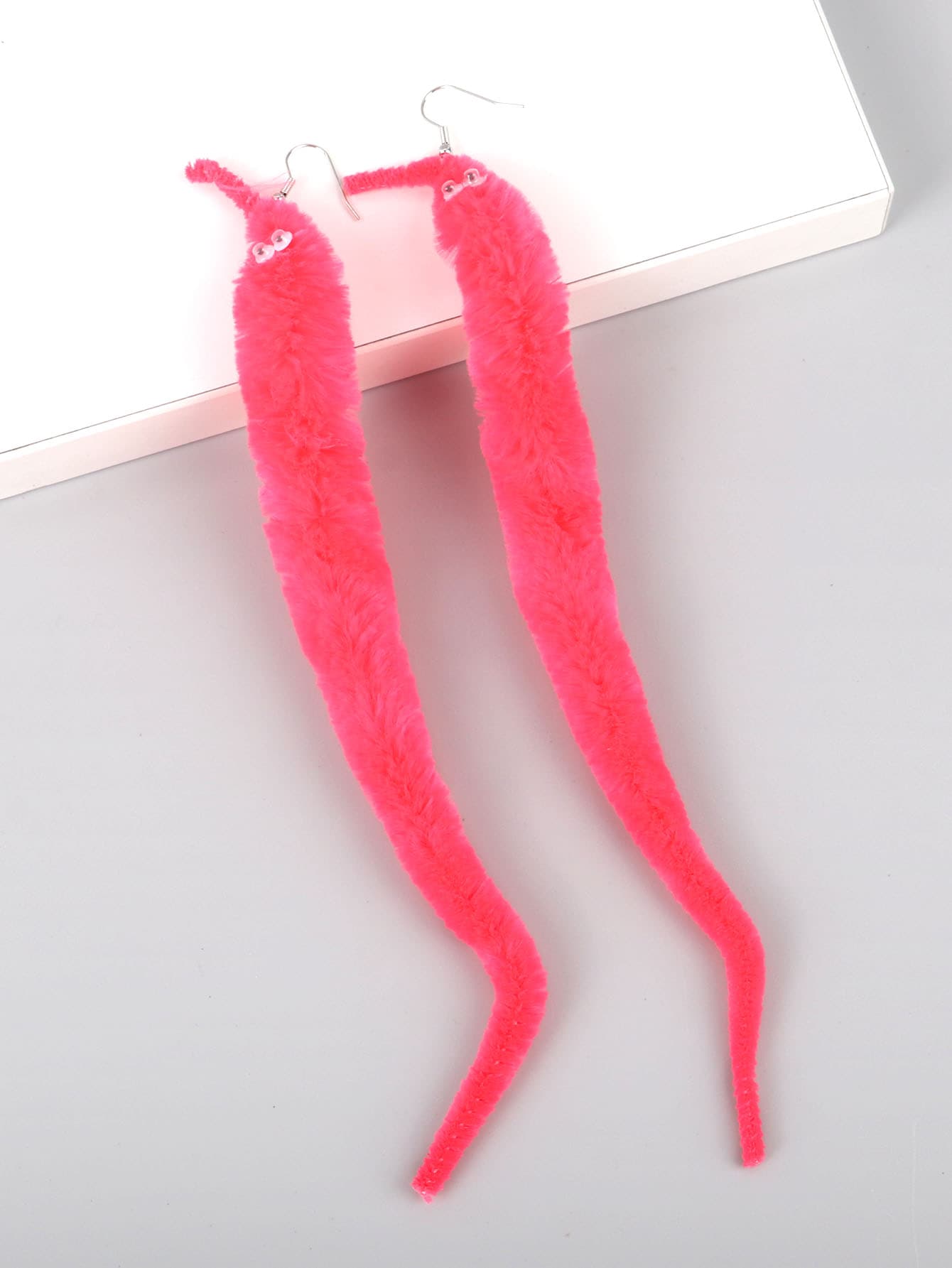 1pair Pink Plushy Long Worm Pendant Earrings | SHEIN USA