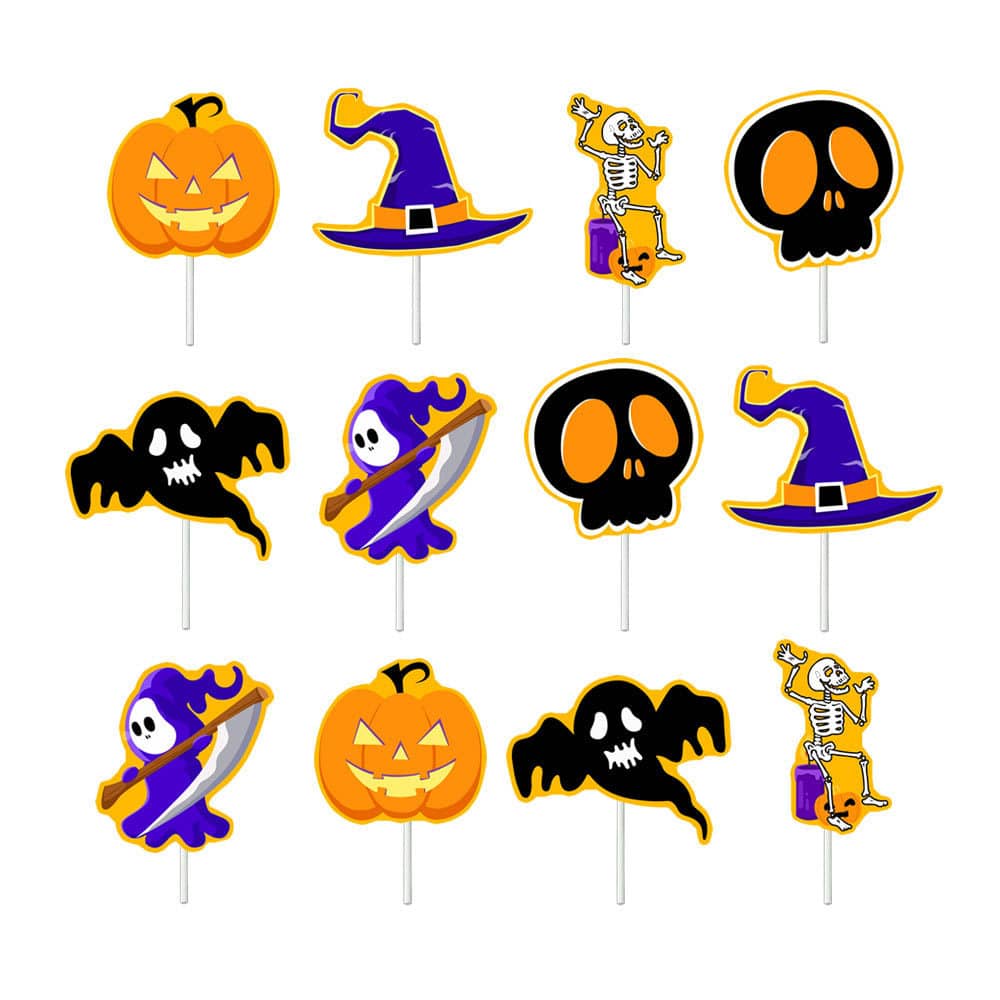 12pcs Halloween Cupcake Toppers, Cake Decorations, Including Skeleton ...