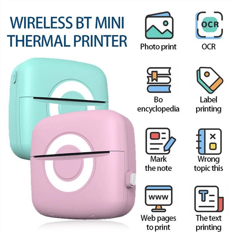 C13 Pink Portable Mini Printer with 13Rolls Papers Thermal Adhesive ...