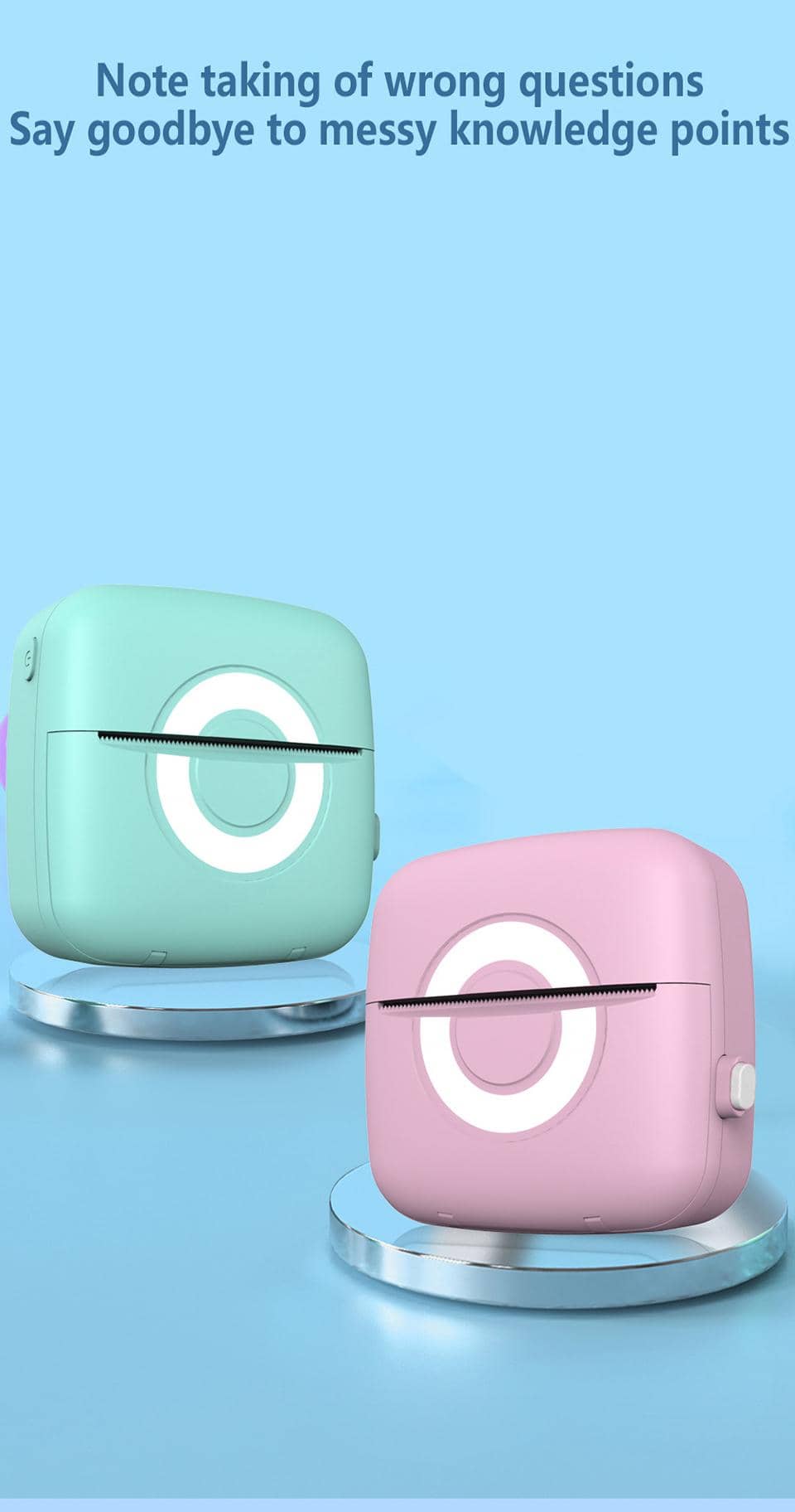 C13 Pink Portable Mini Printer with 13Rolls Papers Thermal Adhesive ...