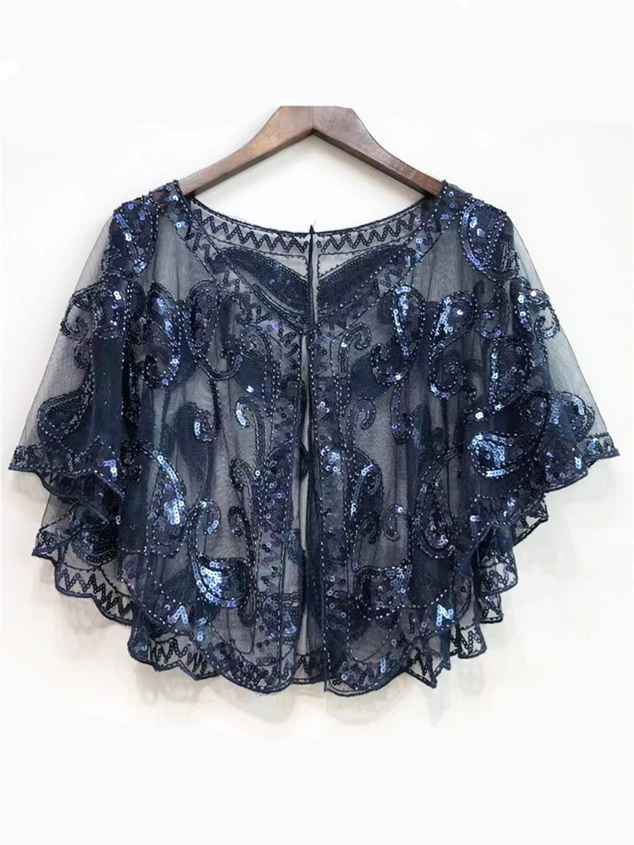 1pc Women's 1920s Shawl Wraps Sequin Beaded Evening Cape Bridal Shawl ...