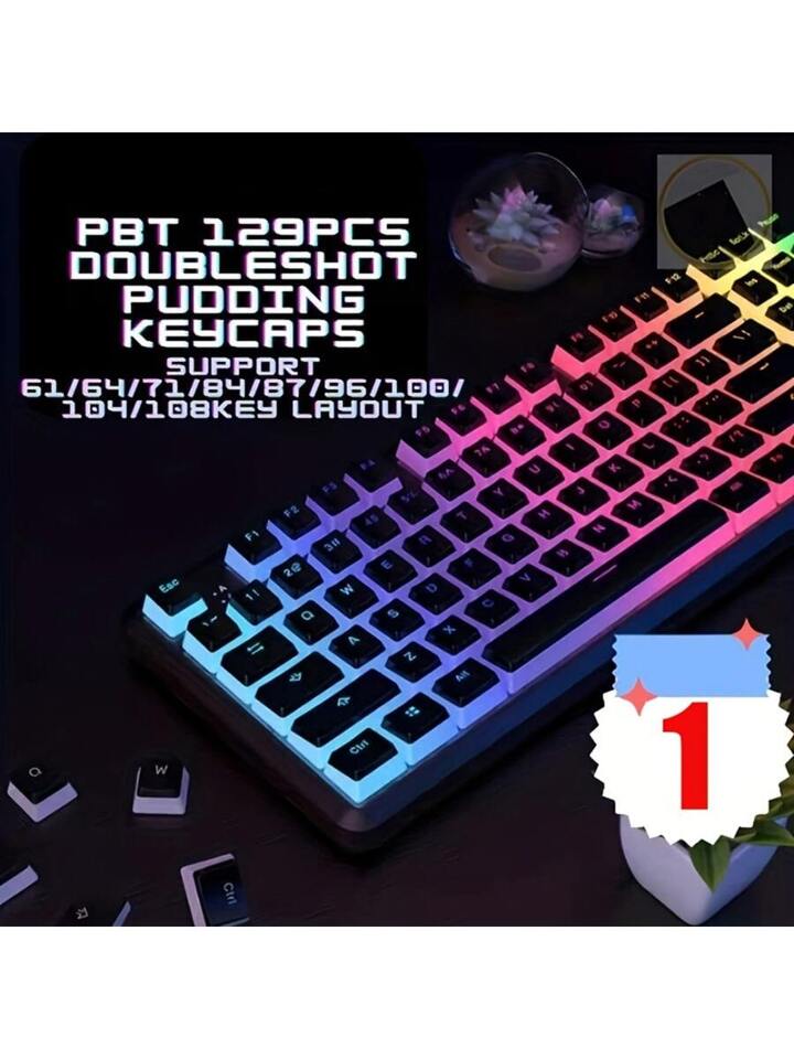 1 Set Black Translucent Pudding Keycaps 129 Keys Oem Height Pbt Dual ...