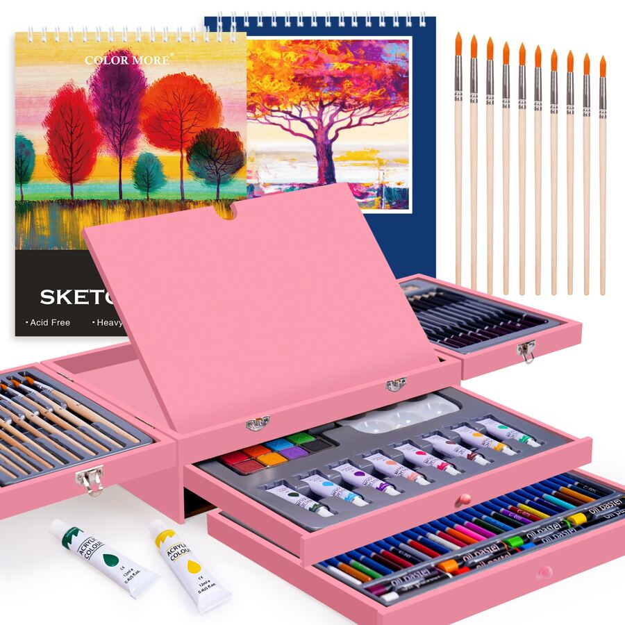 Paint Set,85 Piece Deluxe Wooden Art Set Crafts Drawing Painting Kit ...