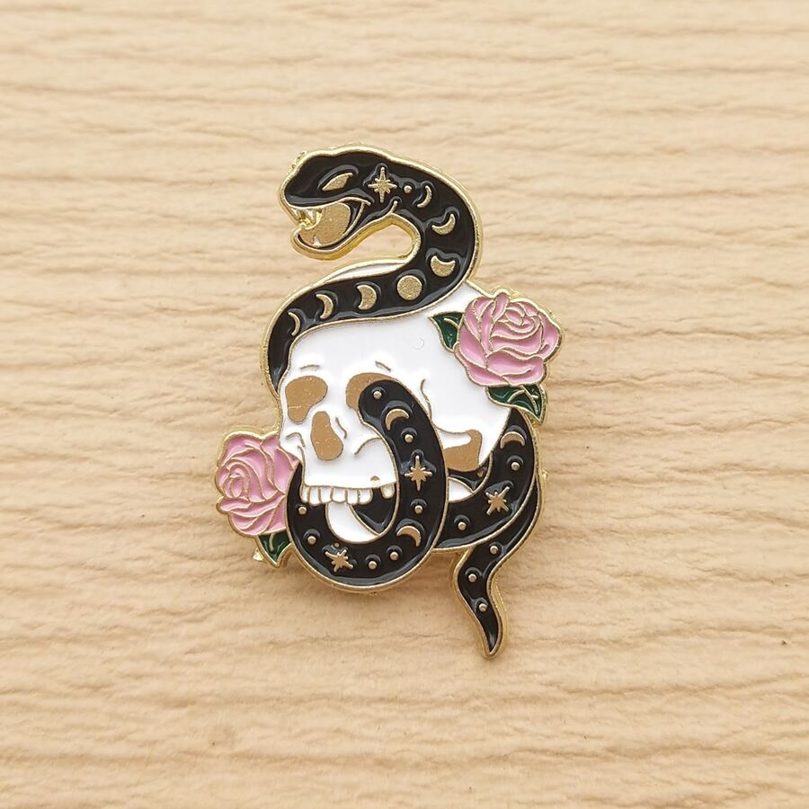 1pc Skull Snake Pin Enamel Lapel Brooch Hat Bag Shirt Badge Zinc Alloy ...