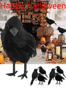 Set Of 3 Black Ravens, Halloween Raven Decor, Fake Bird Animal Horror ...