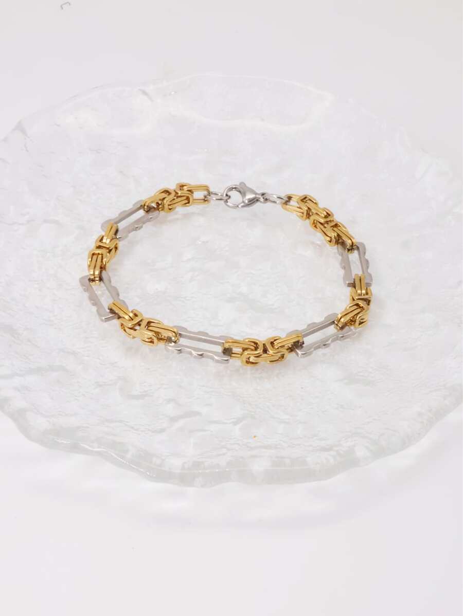 1pc Stainless Steel Two Tone Bamboo Structure Flat Clasp Bracelet ...