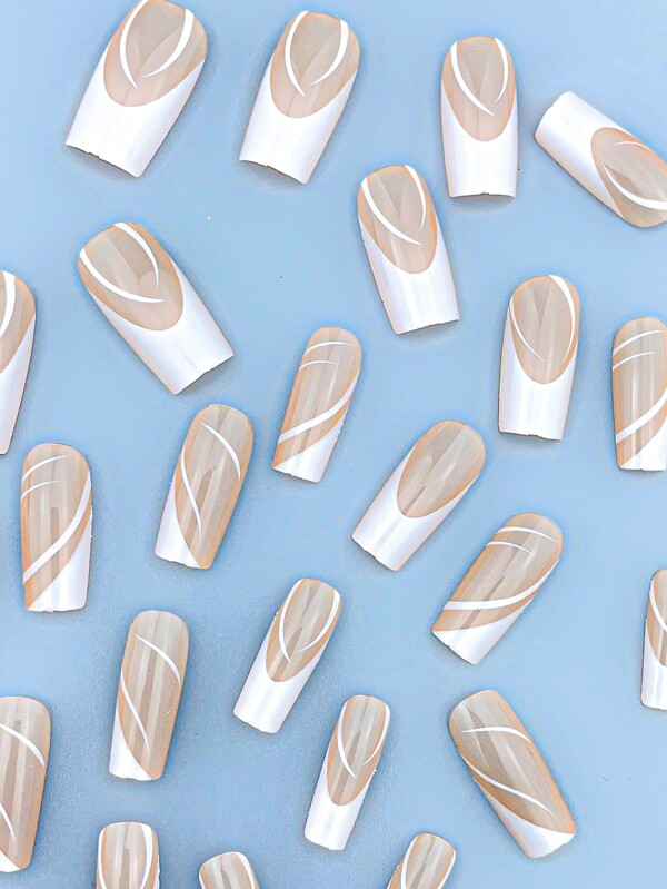 Upgrade Your Look Now With 24pcs French Style White Long Square Shape ...