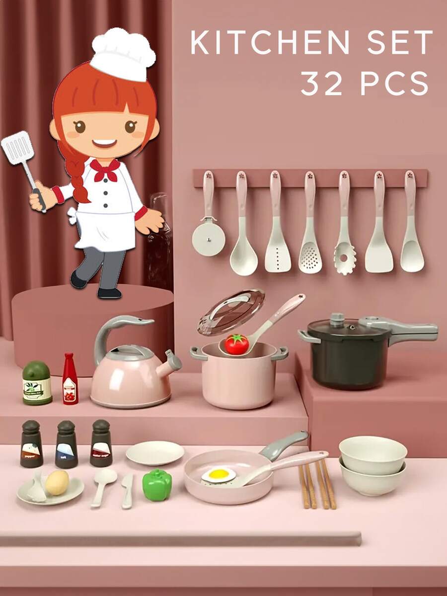 Kids Play Kitchen Set With Pretend Play Cooking Toys, Fake Food, And ...