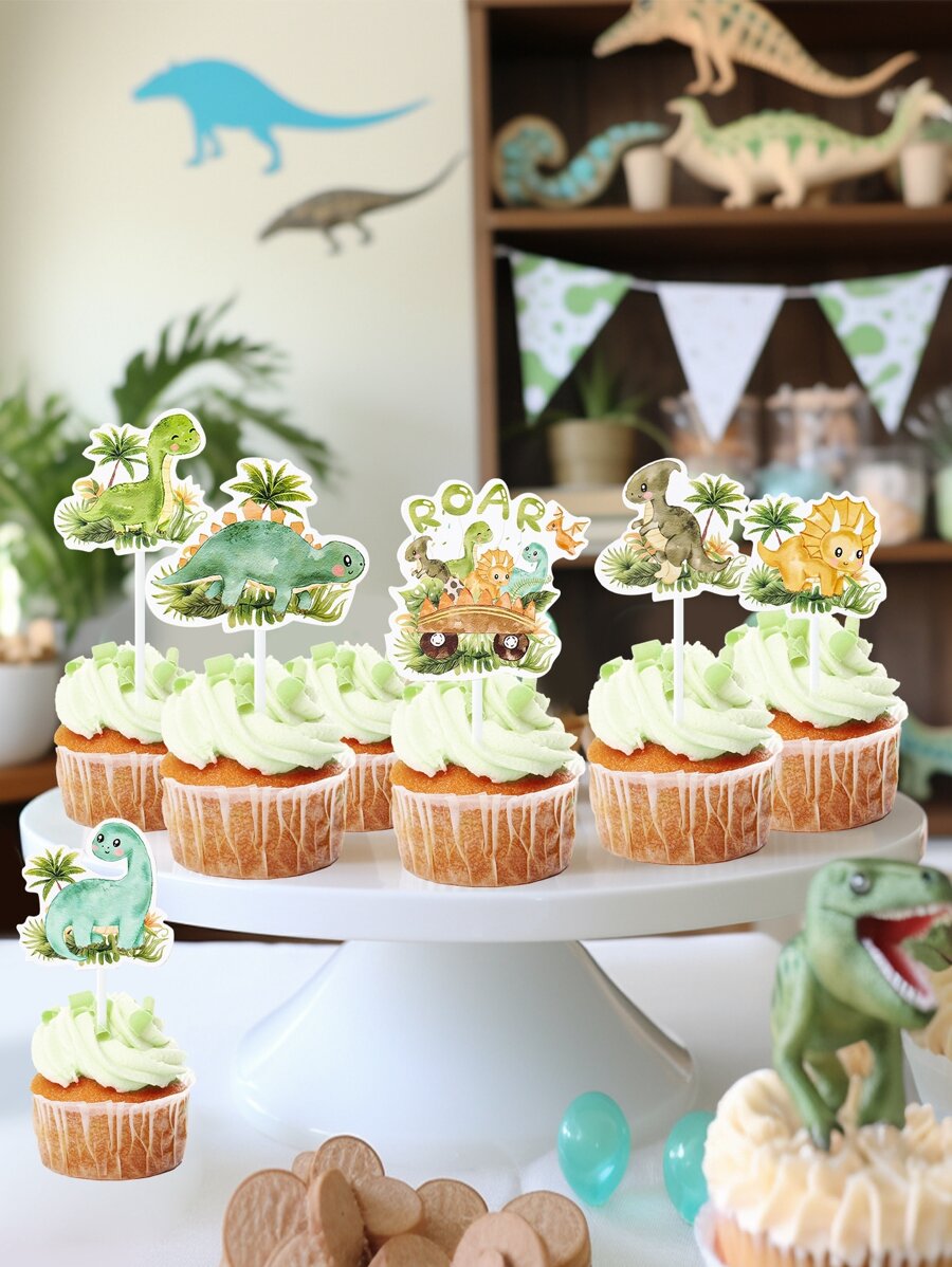 16Pcs Dinosaur Design Cake Topper Dinosaur Forest Cake Decorations ...
