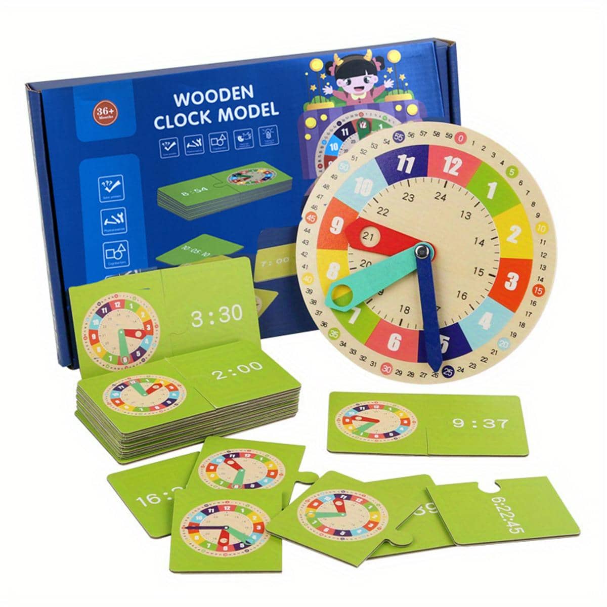 1 Set Reloj Juguete Tarjeta acompañado Juego montessori aprendiendo ...