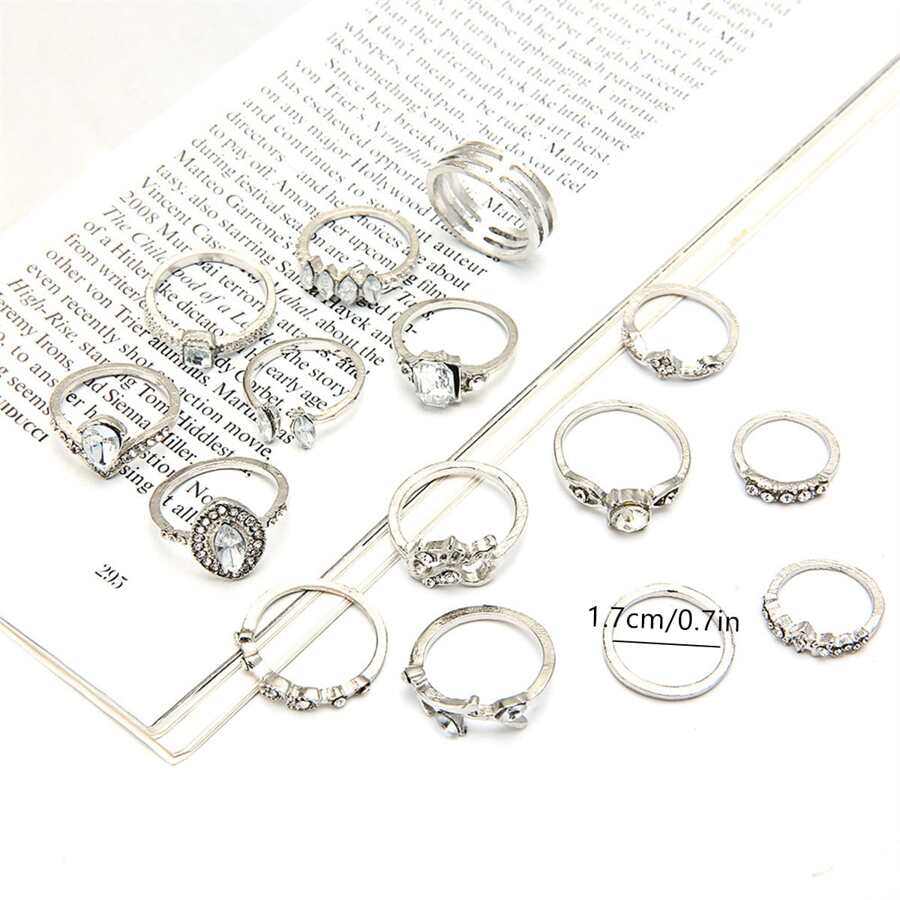 15 Pcs Bohemian Stackable Joint Knuckle Ring Set Crystal Heart Finger ...