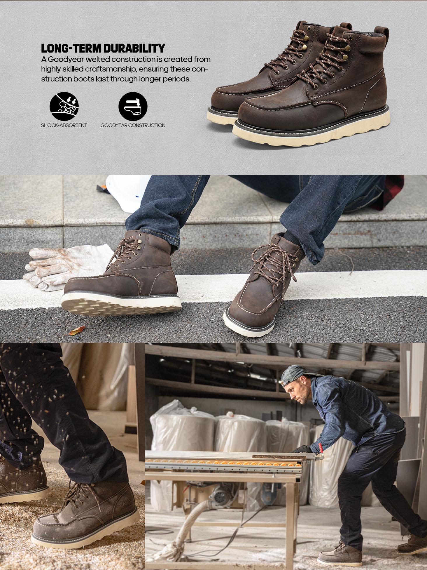 NORTIV8 NORTIV 8 Work Boots for Men 6'' Moc/Soft Toe Leather Boots Slip ...