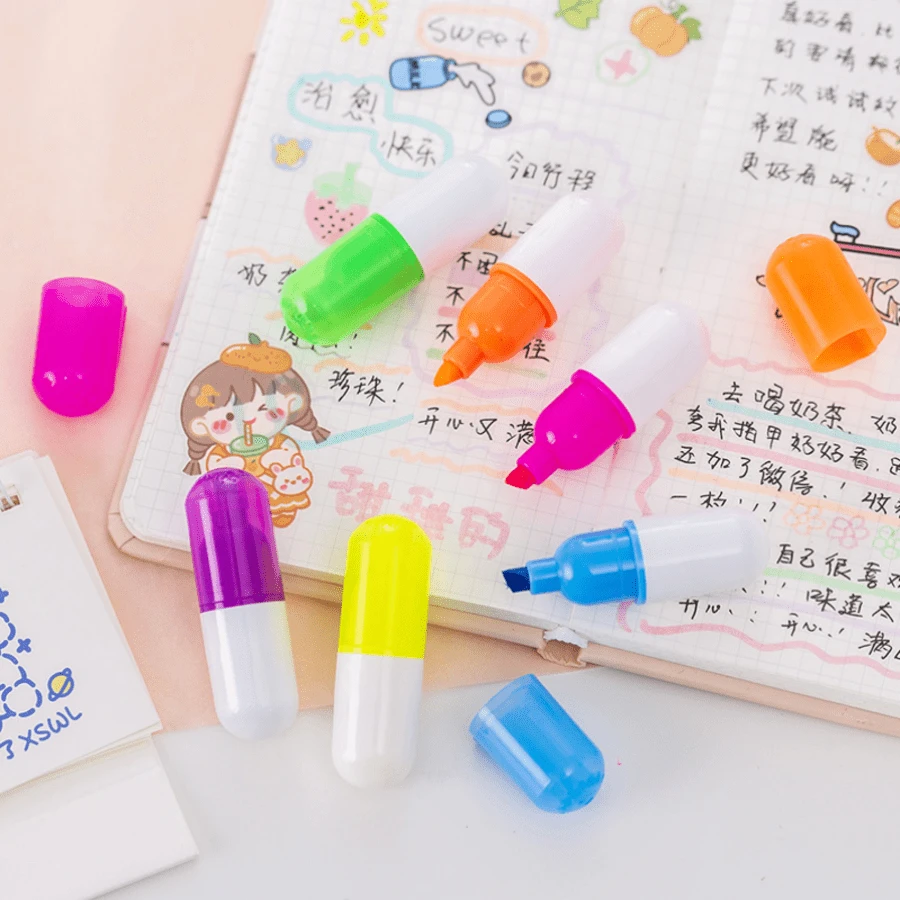 6pcs Random Color Capsule Shaped Marker Pens | SHEIN USA