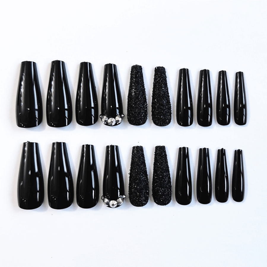20pcs/box Long Coffin Shape Press On Nails With Black Ballet, Black ...