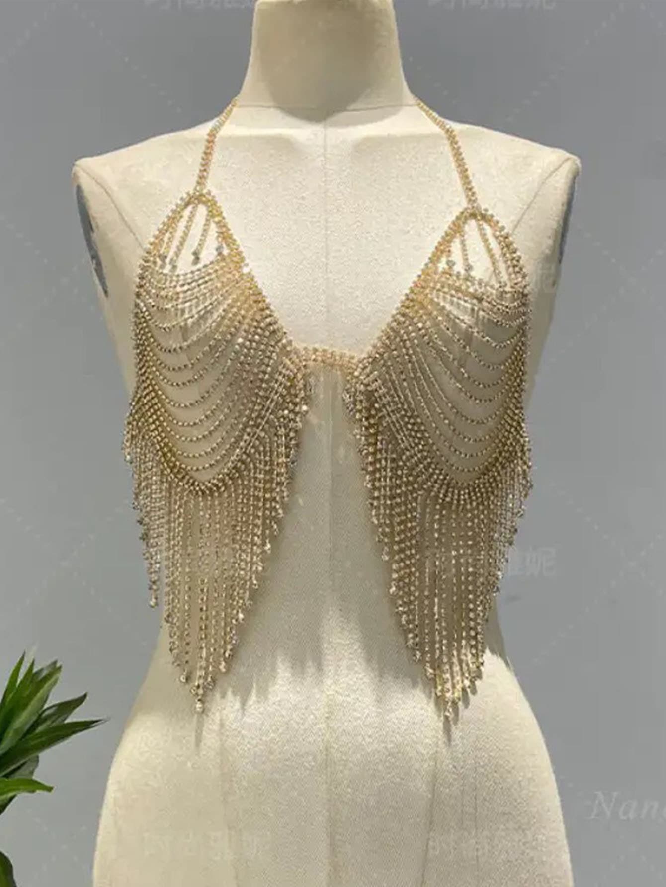 Cuier White Rhinestone Sexy Tassel Bikini Body Chain Jewelry Camisole ...