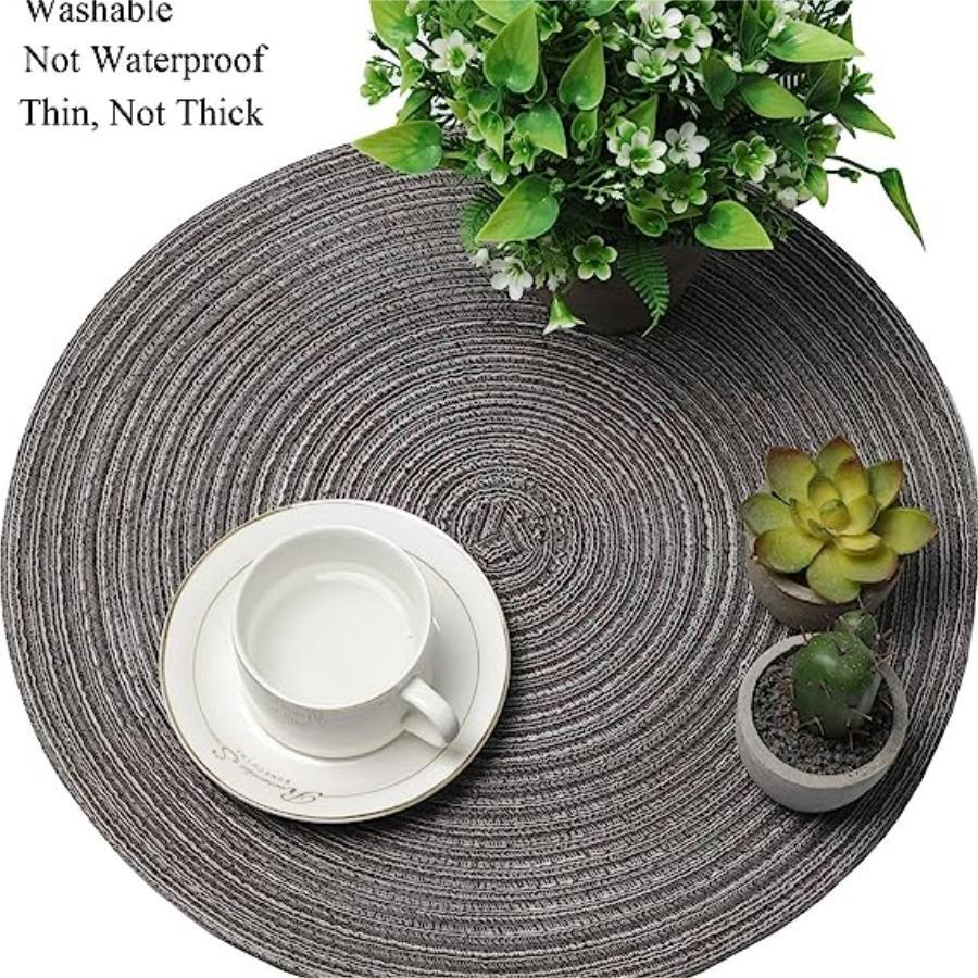 Round Placemats, Set Of 4, Washable, 38cm Multicolor Woven Circle Table ...