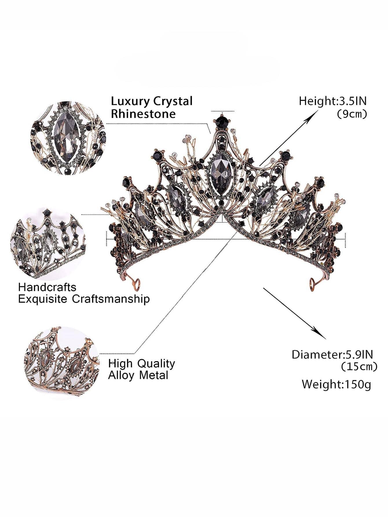 Baroque Black Queen Crowns for Women, Rhinestone Wedding Crowns and ...