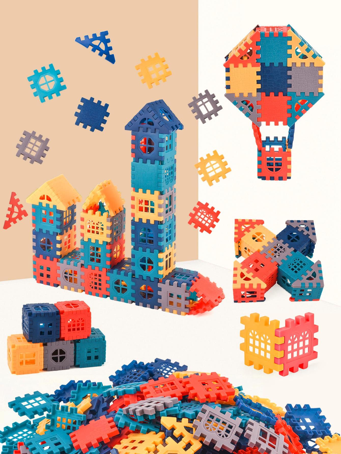56pcs Multicolor House Building Blocks In Moredandi Color Scheme ...