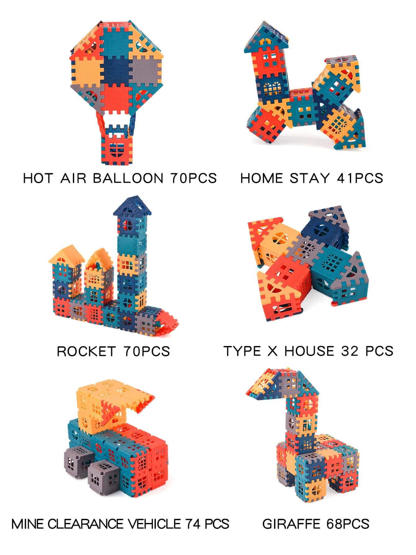 56pcs Multicolor House Building Blocks In Moredandi Color Scheme ...