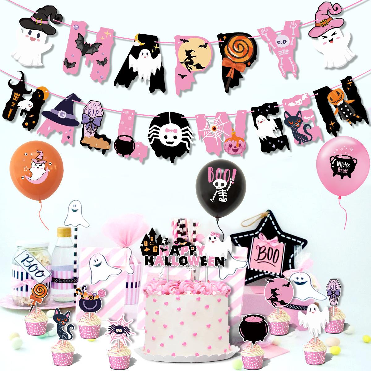 Pink Halloween Theme Party Decoration Including Skull, Ghost, Bat ...
