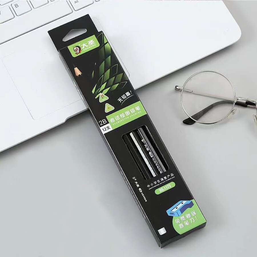 12pcs/Box 2B Pencils, Student Drawing Sketch Writing Exam Pencil ...