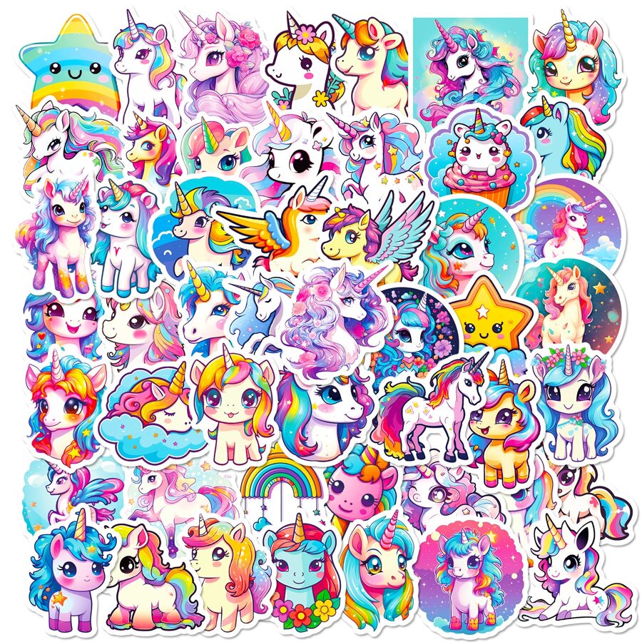 50pcs Cute Unicorn Stickers, Cartoon Unicorn Graffiti Personalized ...