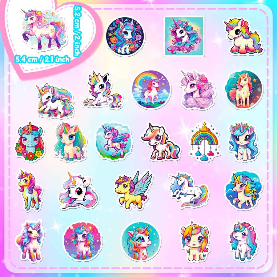 50pcs Cute Unicorn Stickers, Cartoon Unicorn Graffiti Personalized ...