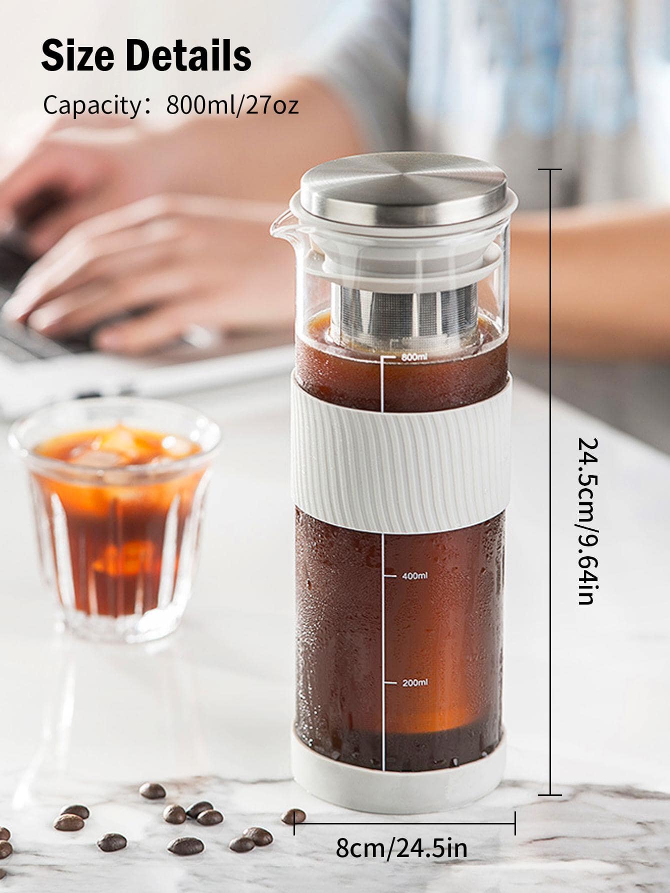 1pc 800ml/27oz Portable Cold Brew Coffee Maker With Stainless Steel ...