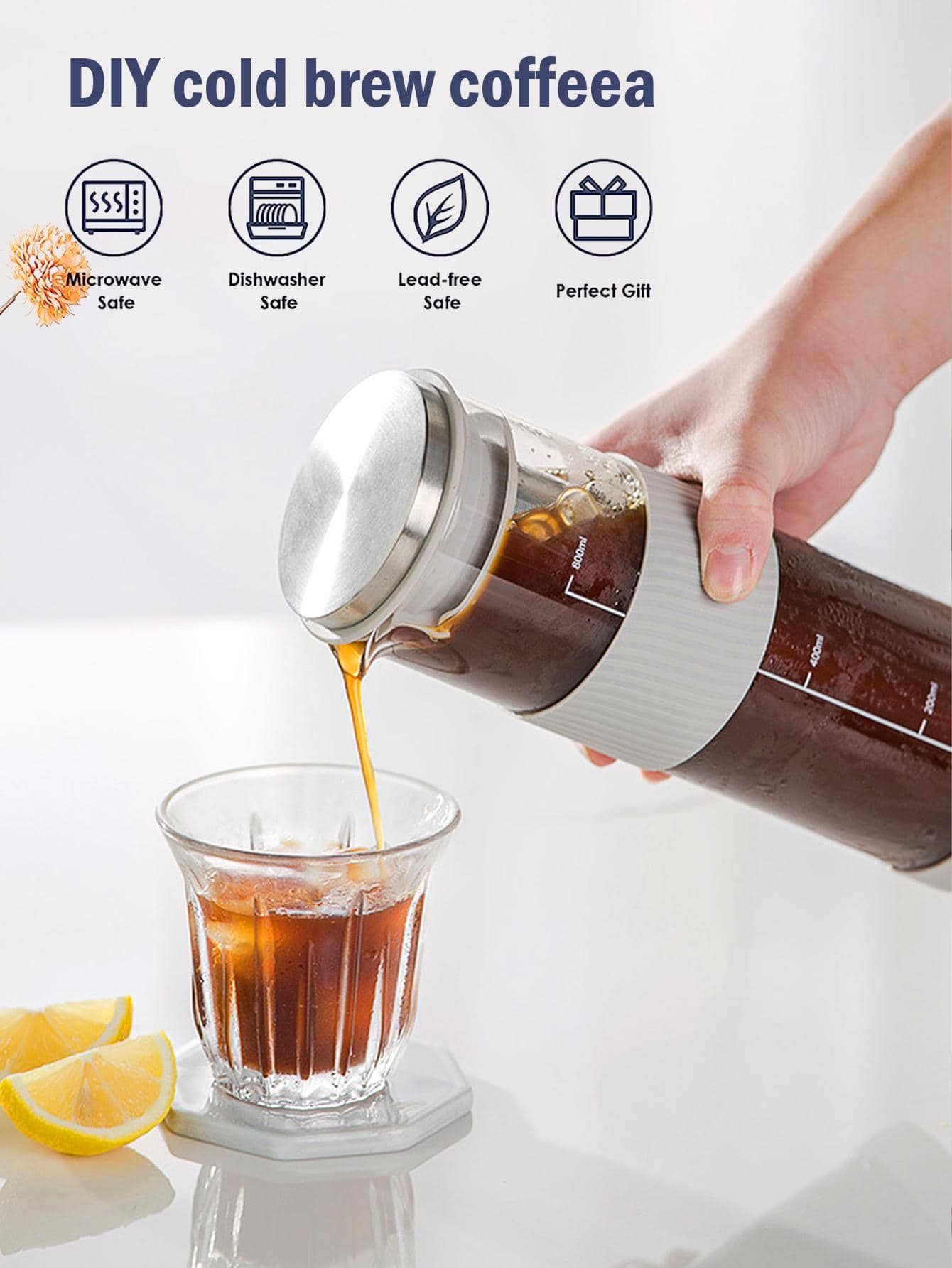 1pc 800ml/27oz Portable Cold Brew Coffee Maker With Stainless Steel ...