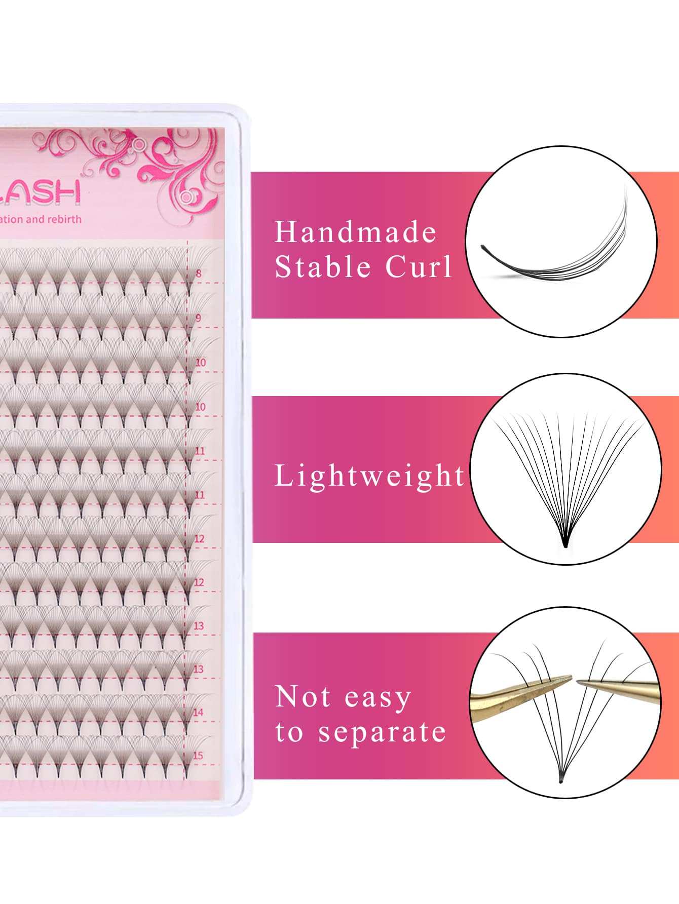 Professional Korean Pre Made Fan Eyelashes 14D Large Tray Premade Fans ...